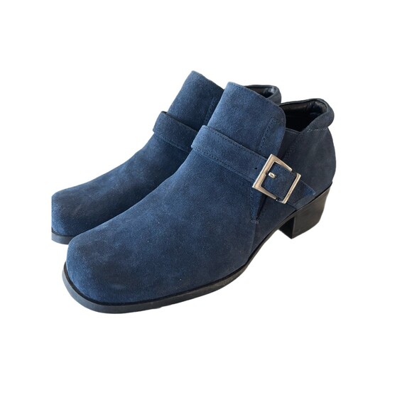 Markon | Shoes | Markon Womens Navy Suede Square Toe Booties With ...